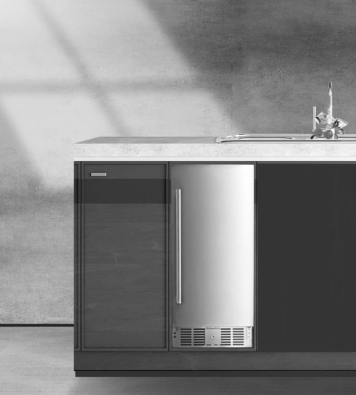 WATOOR 15 Inch Built-in Fridge Stainless Steel Beverage Cooler Under Counter Refrigerator with 36-61°F Temperature Range - Soda and Beer Refrigerator