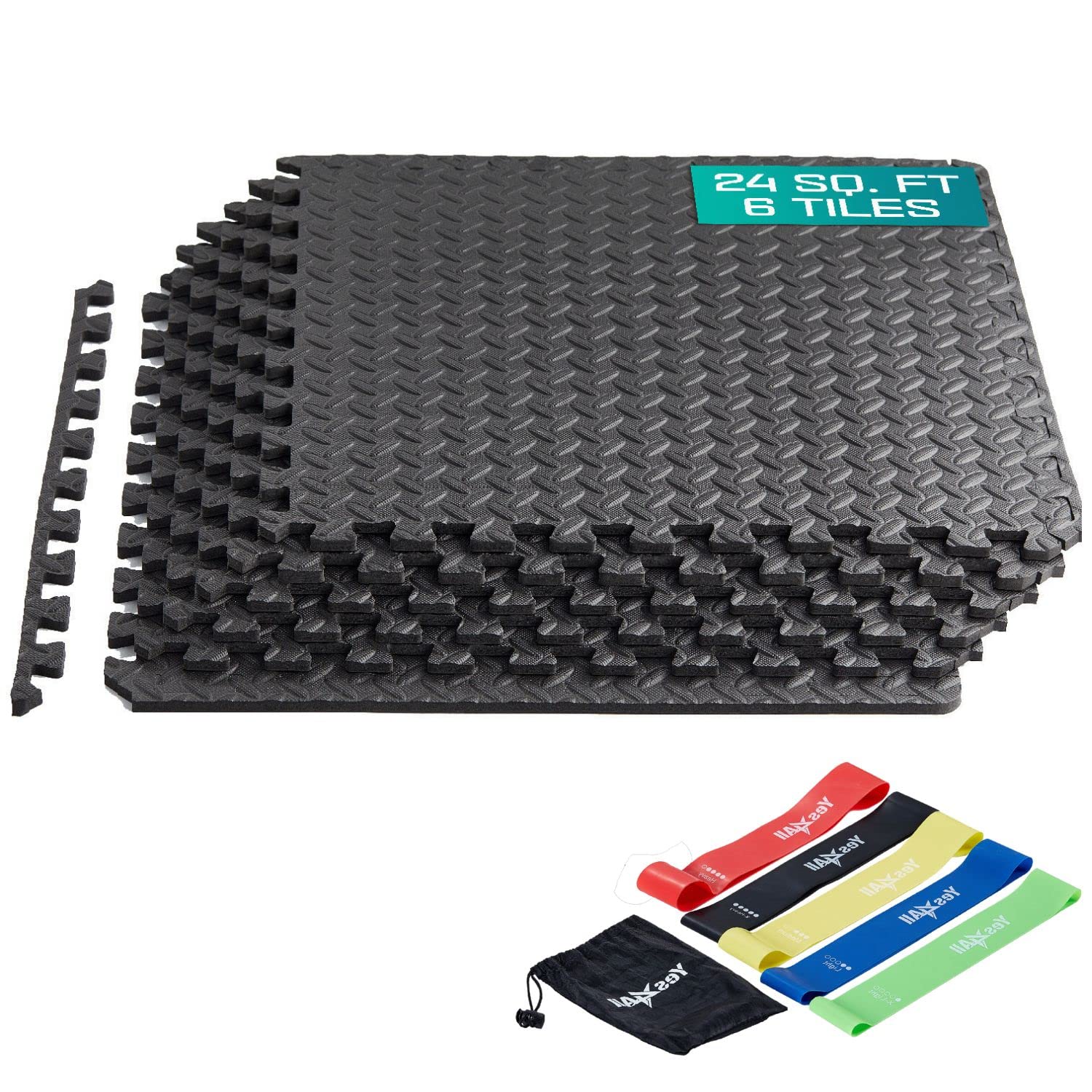 Yes4All 24SQFT-144SQFT Puzzle Exercise Mat for Home Gym, EVA Interlocking Foam Floor Tiles with Border for Workout Equipment