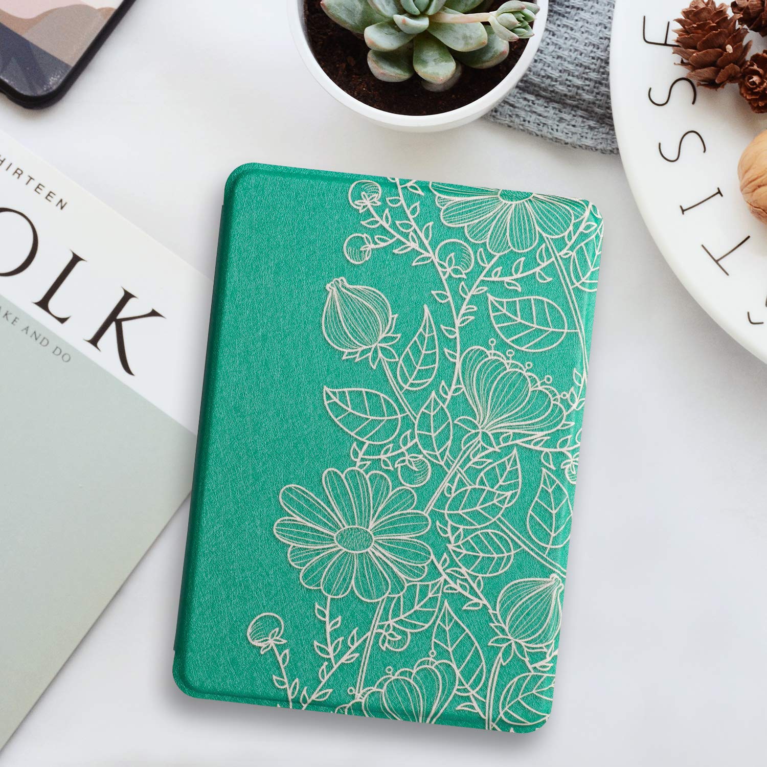 WALNEW Case for Kindle Paperwhite 11th Generation & Signature Edition(6.8β)- Slim Lightweight PU Leather Foldable Protective Case Cover Accessories with Auto Wake/Sleep, Flower