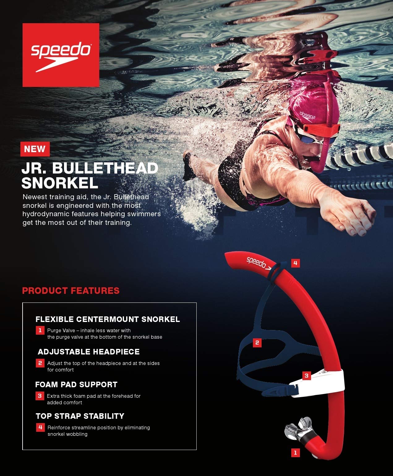 Speedo Unisex-Youth Swim Training Jr. Snorkel Bullet Head Speedo Red, One Size