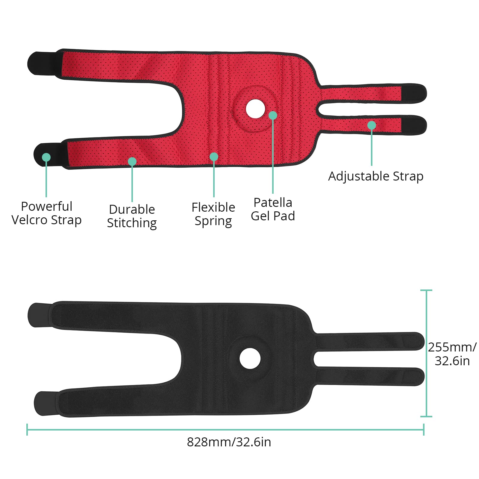 VINTEAM Knee Brace Support for Men & Women - Adjustable Knee Strap, Compression Neoprene, Universal Size (30-50cm)