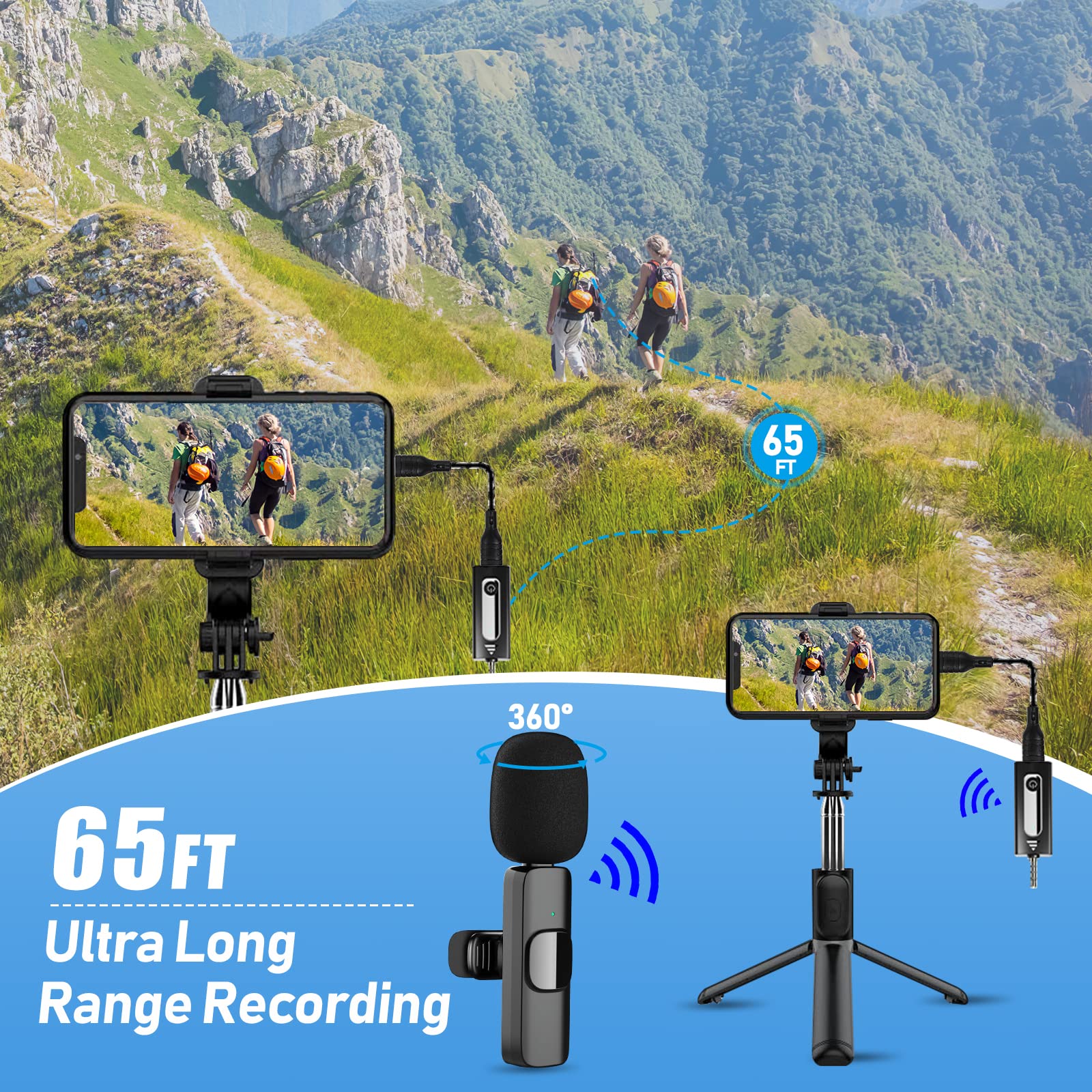 Wireless Lavalier Microphone for iPhone iPad/Android Phone/Camera,GoPro/Computer/Laptop/MacBook,Professional Lapel Mic Video Recording Lav Microphones for YouTube Tiktok Interview Live Stream Podcast
