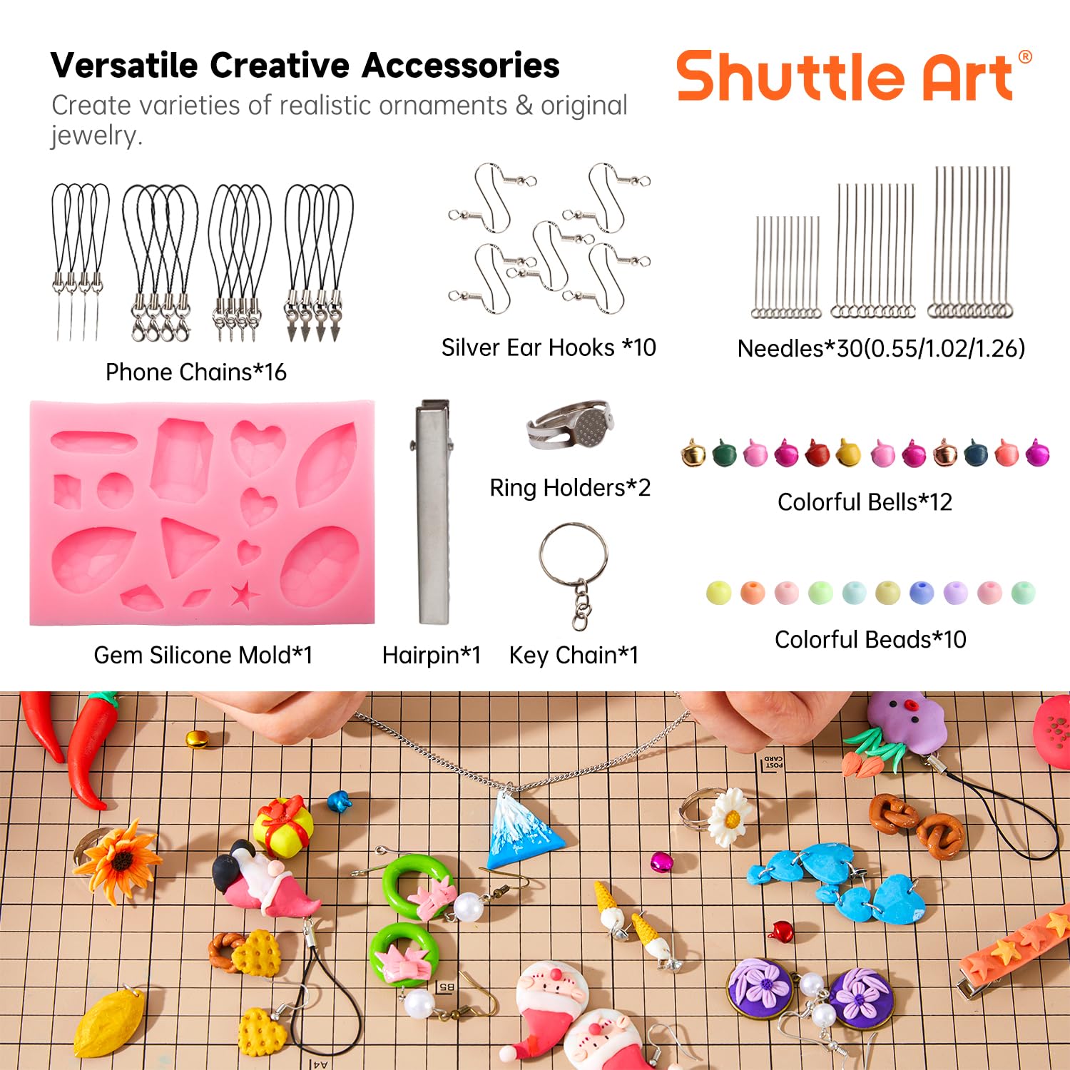 Polymer Clay, Shuttle Art 57 Colors Oven Bake Modeling Clay, Creative Clay Kit with 19 Clay Tools and 10 Kinds of Accessories, Non-Toxic, Non-Sticky, Ideal DIY Art Craft Clay Gift for Kids Adultsā¦
