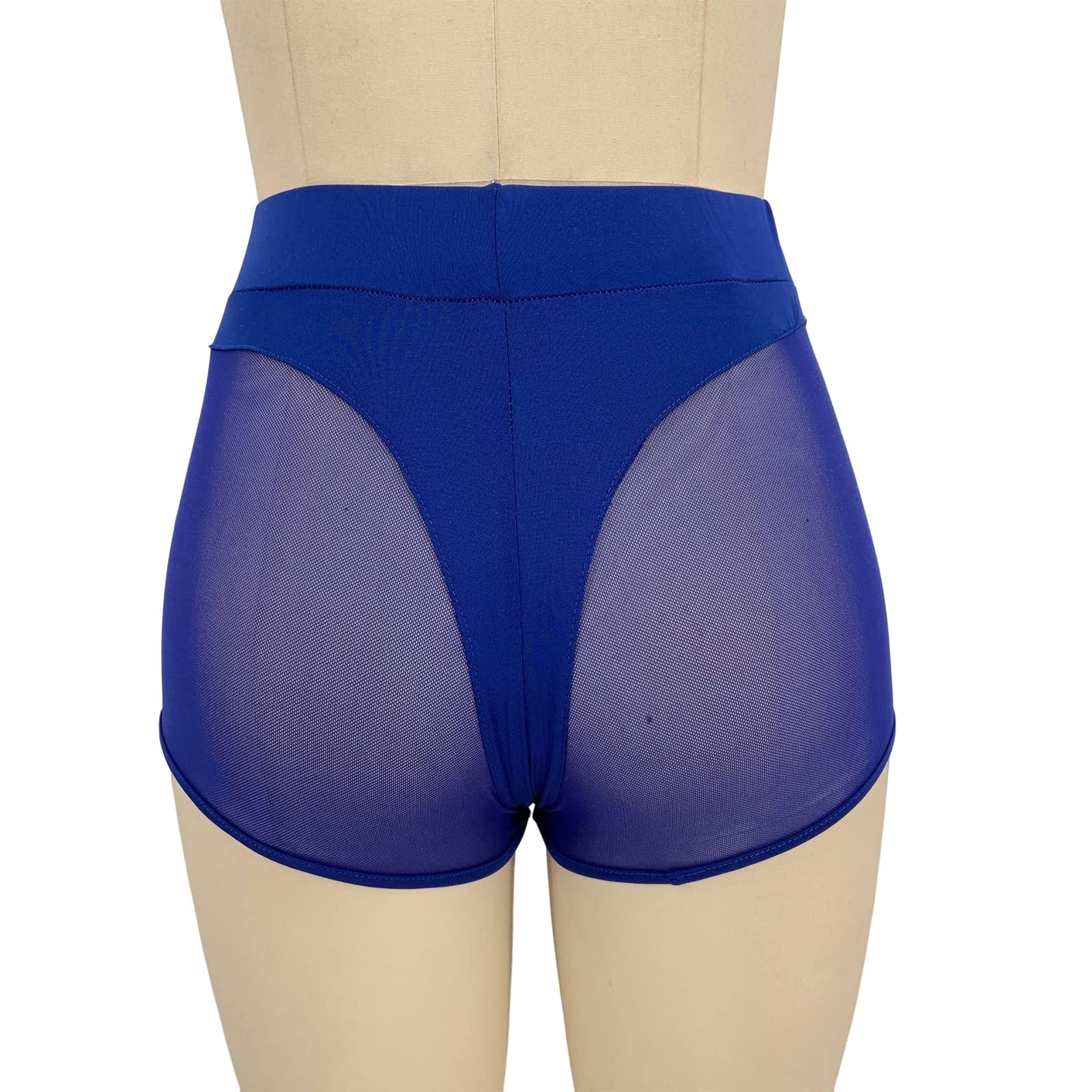 Womens High Waist Booty Shorts Gym Workout Mesh Hot Pants Butt Lifting Sports Leggings Blue Large