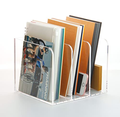 SANRUI Clear Acrylic Magazine File Holder Desk Organizer for Office Organization and Storage with 3 Vertical Compartments 8 1/2''x7 1/5''x 6 1/2'' Transparent