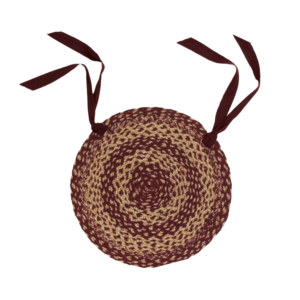 VHC Brands Tan Jute Striped Textured Primitive Tabletop Kitchen Tie Back(s) Round Chair Pad Set of 6, Set King, Burgundy Red