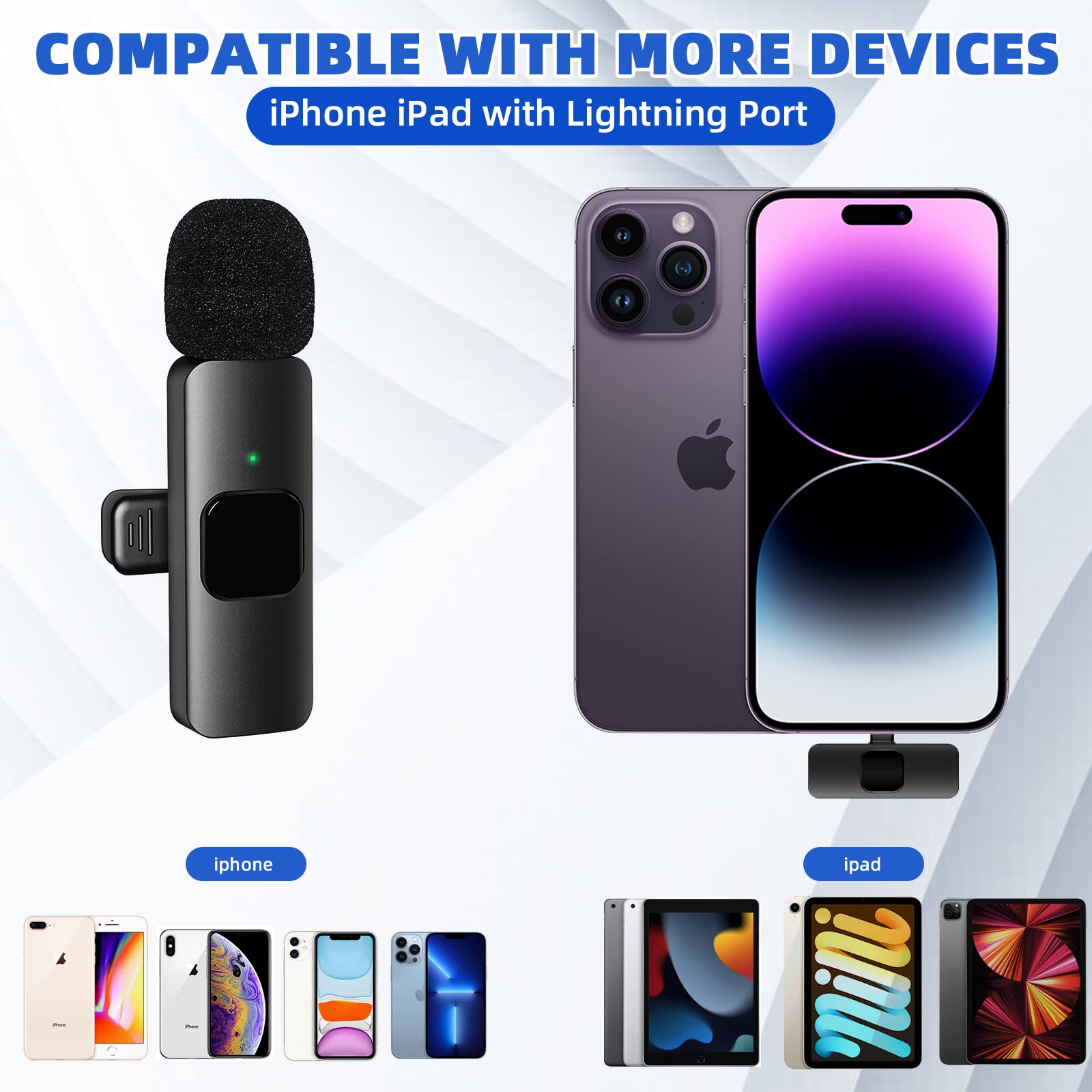 Wireless Lavalier Microphone for iPhone iPad Video Recording Podcast, Professional Lapel Mini Microphones 2.4G Ultra-Low Delay, Built-in Noise-Canceling Chip