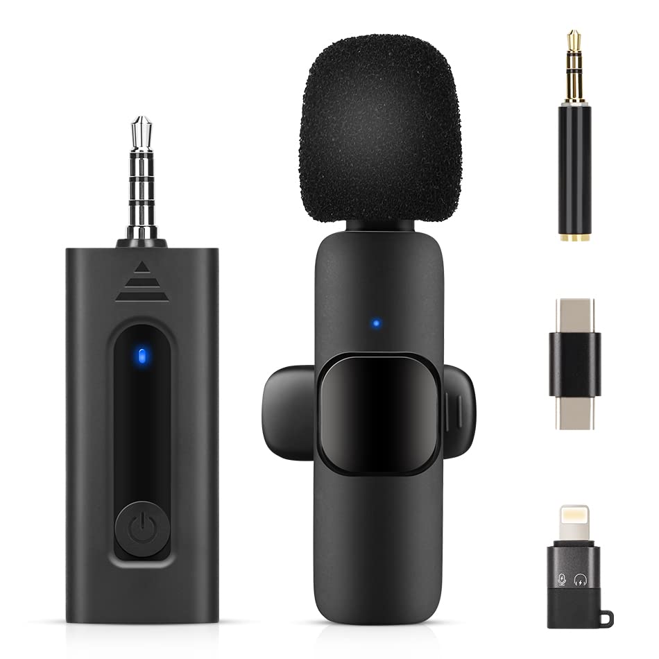 Wireless Lavalier Microphone for iPhone Android - Plug and Play Bluetooth 5.3 Lapel Mic with Clip for Video YouTube Interview Recording Facebook Live Stream Tiktok Vlog