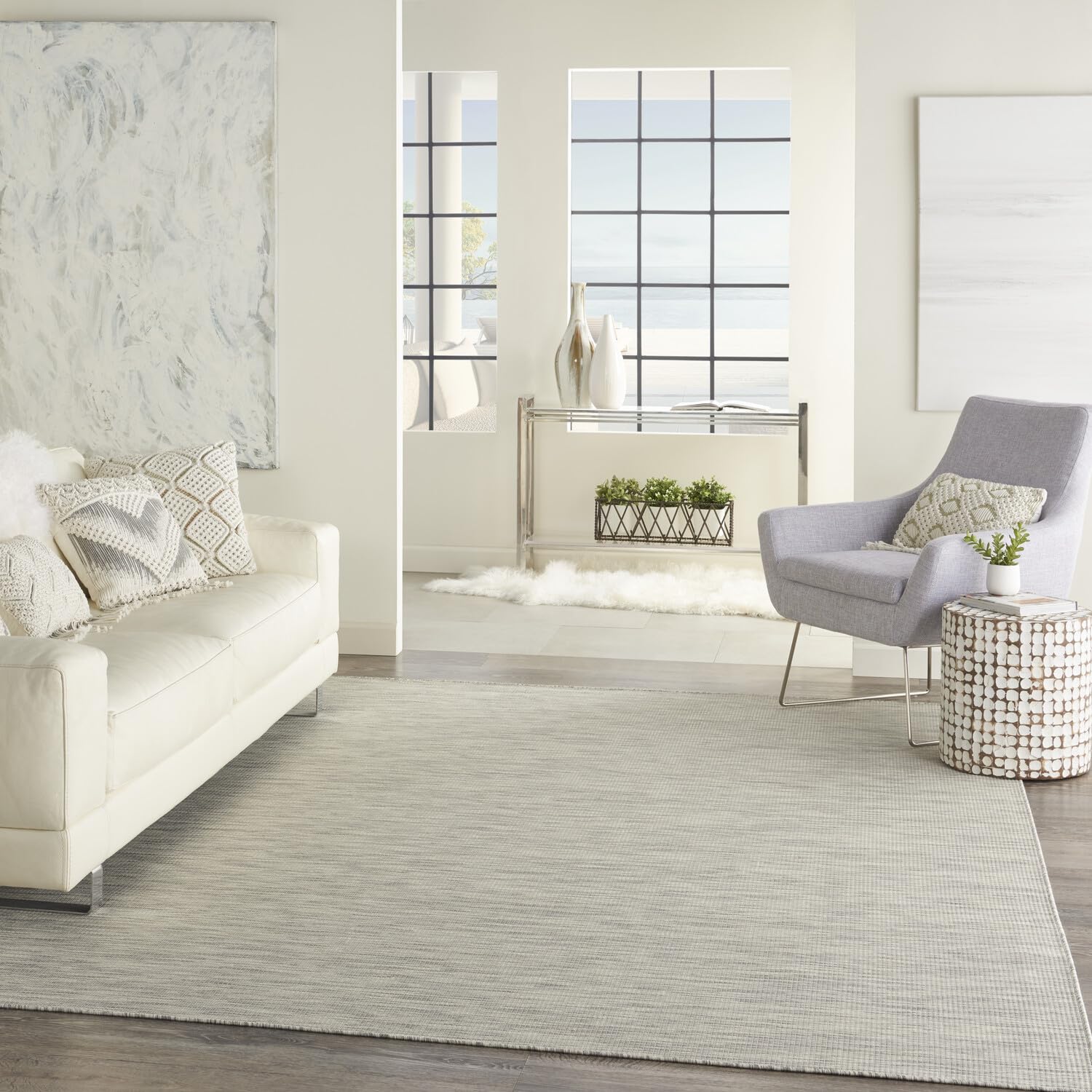 Nourison Positano Modern Light Grey 9' x 12' Area Rug, Easy Cleaning, Non Shedding, Bed Room, Living Room, Dining Room, Kitchen (9x12)