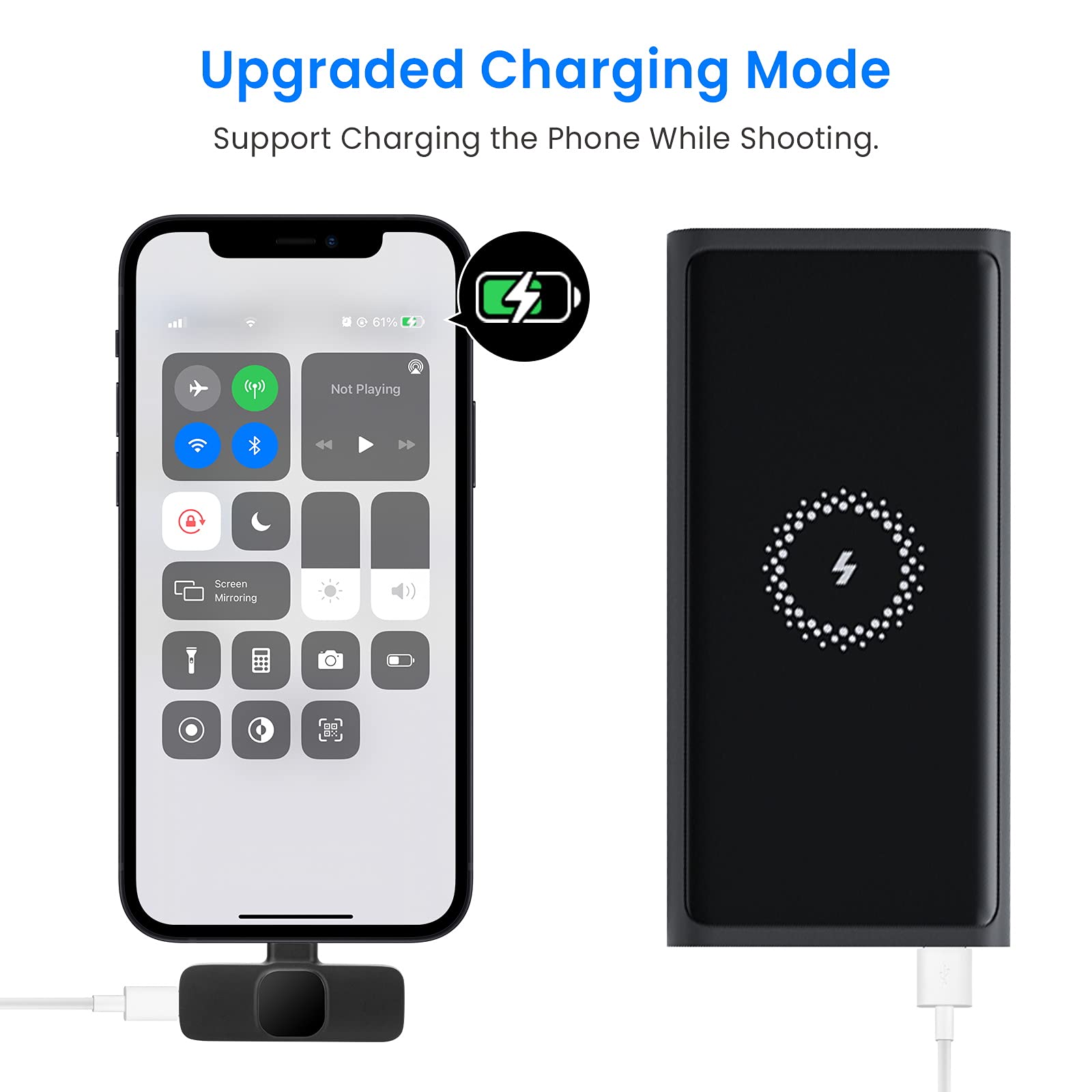 Wireless Lavalier Microphone for iPhone - Plug and Play 2.4GHz Cordless Lapel Mic for Recording YouTube, Facebook Live Stream, Vloggers, Interview, Conference, Tiktok, Podcast, Vlogging | Black