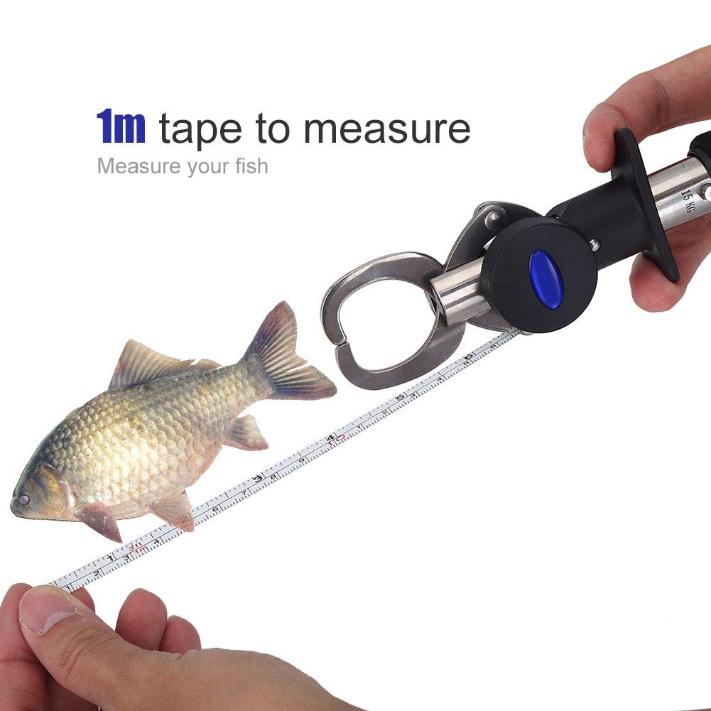 Yeuipea Fish Grabber,Durable 15 kg Weighing Scale Fishing Grip Gripper Fish Lip Grabber with Tape Measure