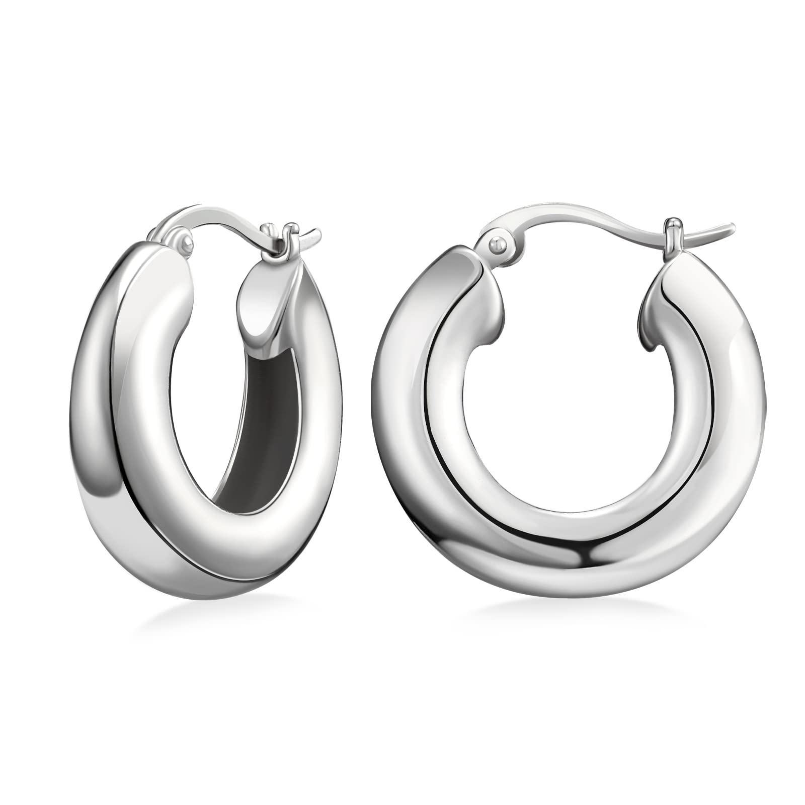 SWEETV Sterling Silver Earrings for Women Silver Chunky Hoop Earrings Thick Huggie Earrings Hypoallergenic Hoops
