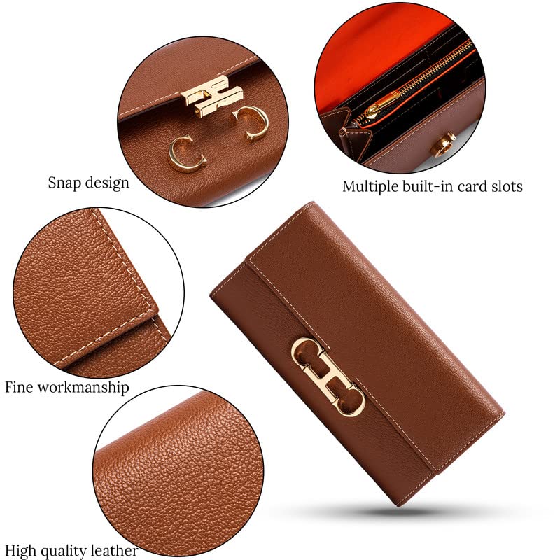 Women's purse leather handbag zero wallet card bag long wallet (Brown)