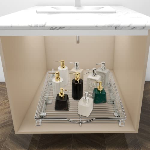 SITE Pull Out Cabinet Organizer 20" W x 21" D Heavy Duty Under Kitchen Cabinet Sliding Shelf, Requires At Least 22β Cabinet Opening, Chrome Finish