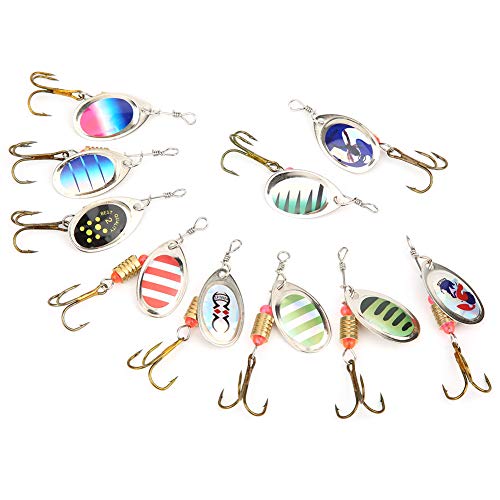 Yeuipea Fish Hook Set, Rotating Metal Sequins Fish Hook Artificial Fishing Lures Bait Fishing Tackle Accessory