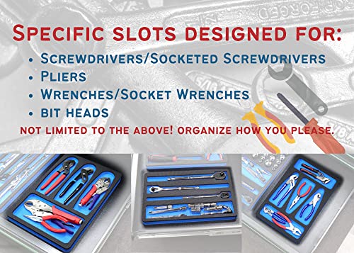 Polar Whale Tool Drawer Organizer 10-Piece Insert Set Extra Screwdrivers Blue and Black Durable Foam Holds Many Tools and Accessories 15 x 10 Inch Trays Fits Craftsman Husky Kobalt Milwaukee and More