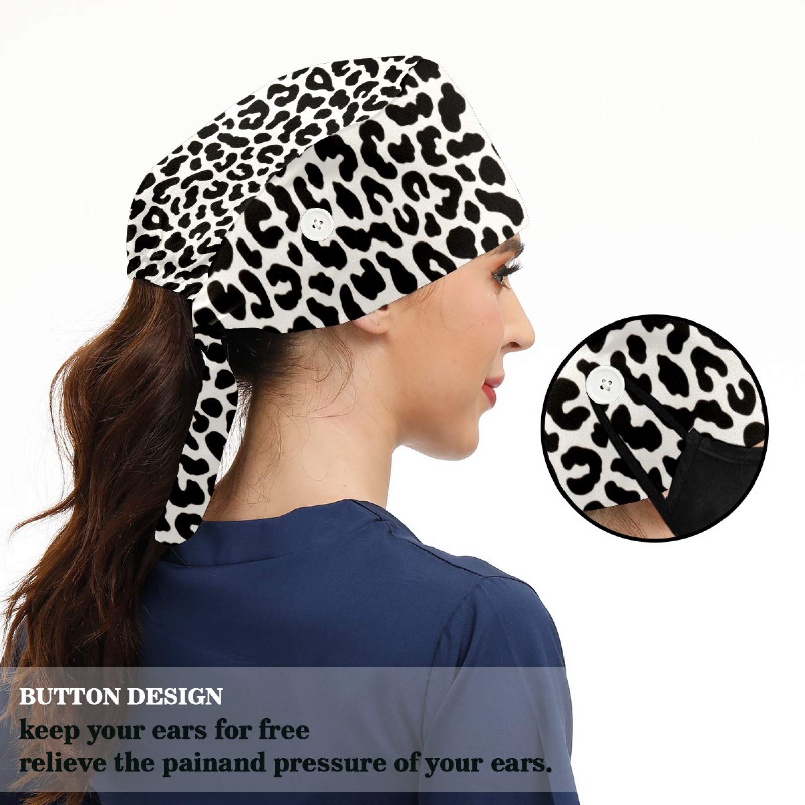 SIMONO Polyester Working Cap with Buttons and Sweatband, Leopard Texture Prints Adjustable Hat, Fits All