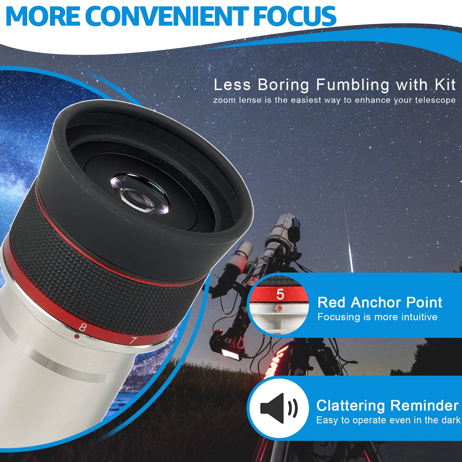 SVBONY SV215 Zoom Eyepiece, 1.25 Inch Zoom Lens, 3mm to 8mm Eyepiece with Parfocal Design, Telescope Accessory for High Power Lunar and Planetary Observing