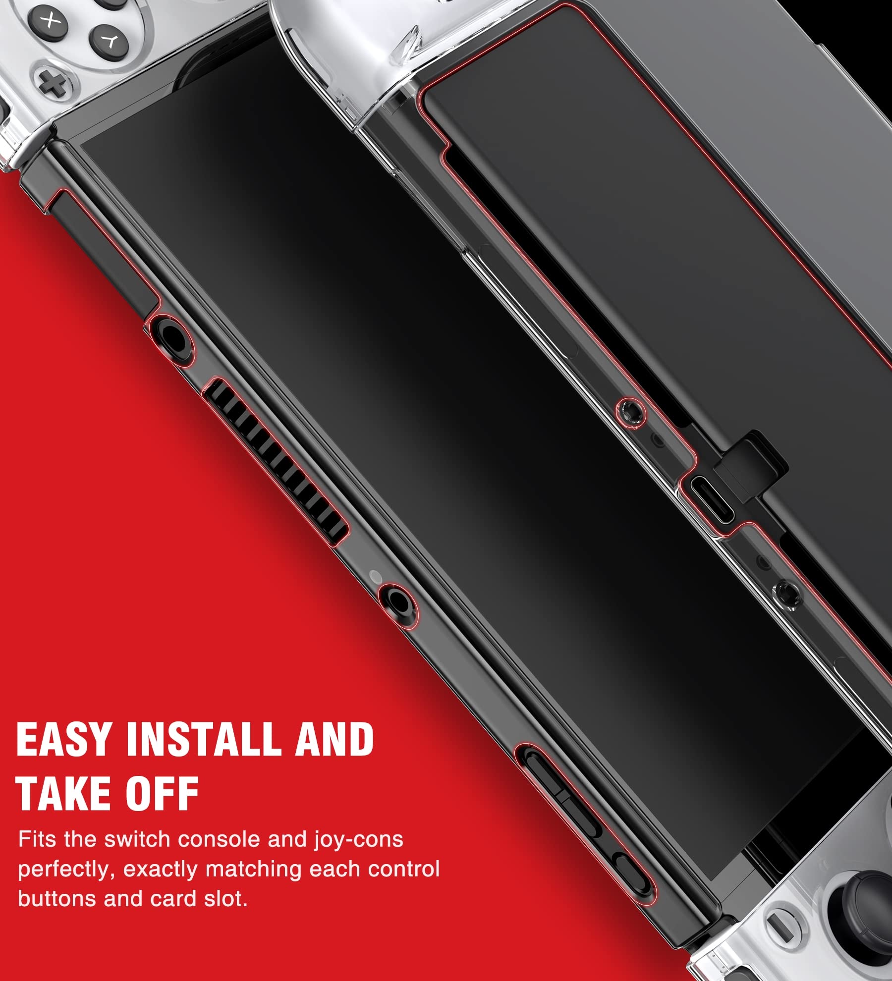Switch Case Compatible with Nintendo Switch OLED, Protective Dockable Clear Cover Case with Comfortable Grip Design, Dockable Switch OLED Case Accessories for Nintendo Switch OLED Console & Joycon