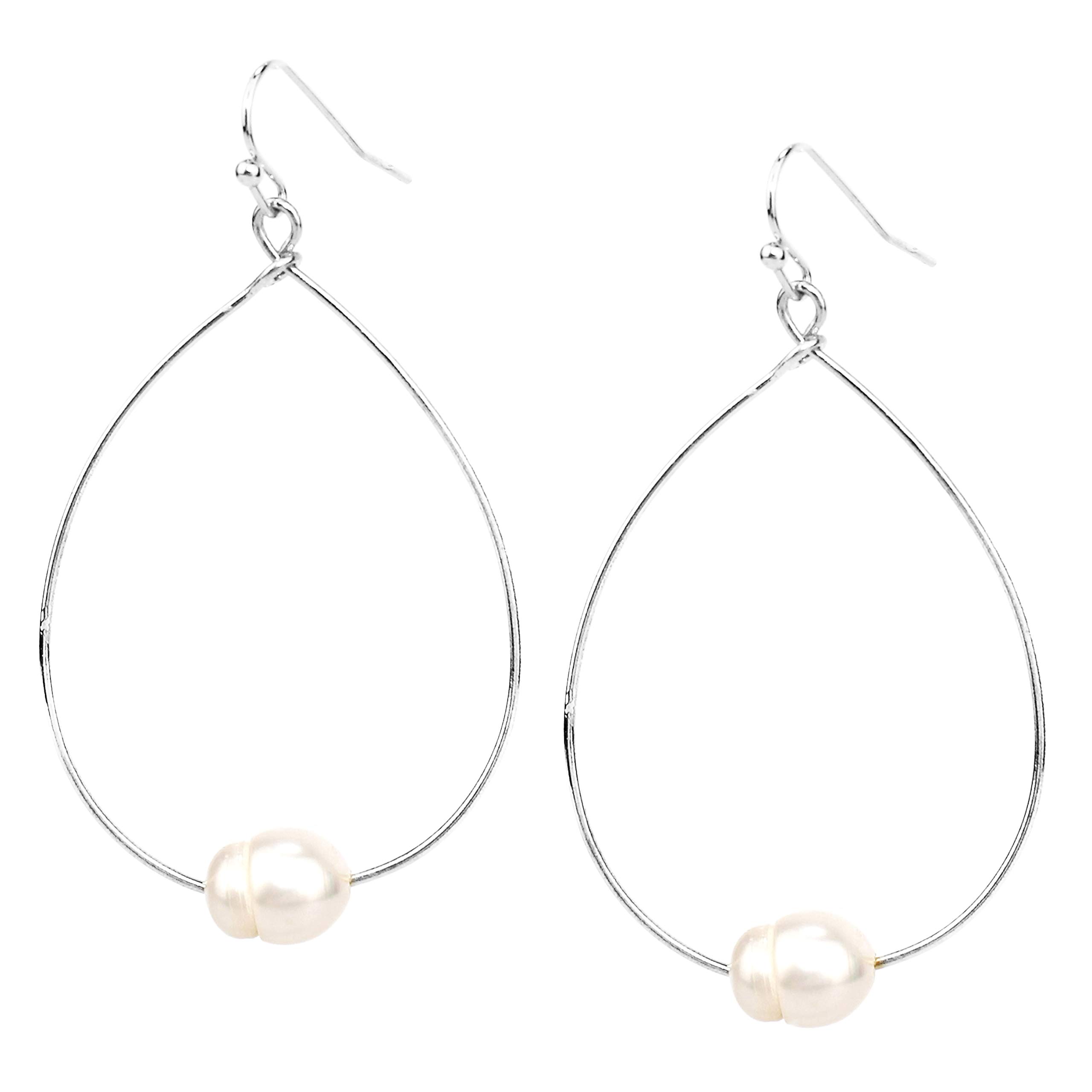 Pomina Lightweight Pearl Hoop Earrings, Gold Teardrop Pearl Dangle Drop Earrings for Women (Gold)