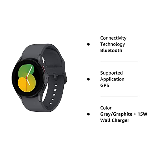 SAMSUNG Galaxy Watch 5 [2022] Latin Specs (40mm) Bluetooth Aluminum Case BioActive Sensor Sleep Tracking Heart (40mm, Gray/Graphite + 15W Wall Charger)