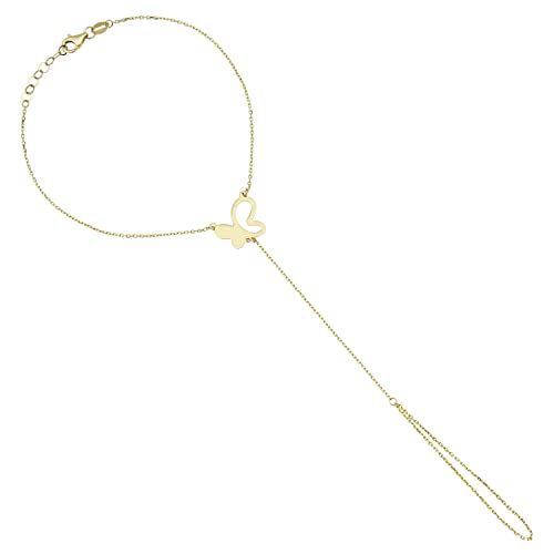 Wish Carat 14k Gold Adjustable Finger Ring Bracelet - Butterfly Hand Chain Bracelet for Women, Solid Gold Jewelry | 7'' to 8'' -1