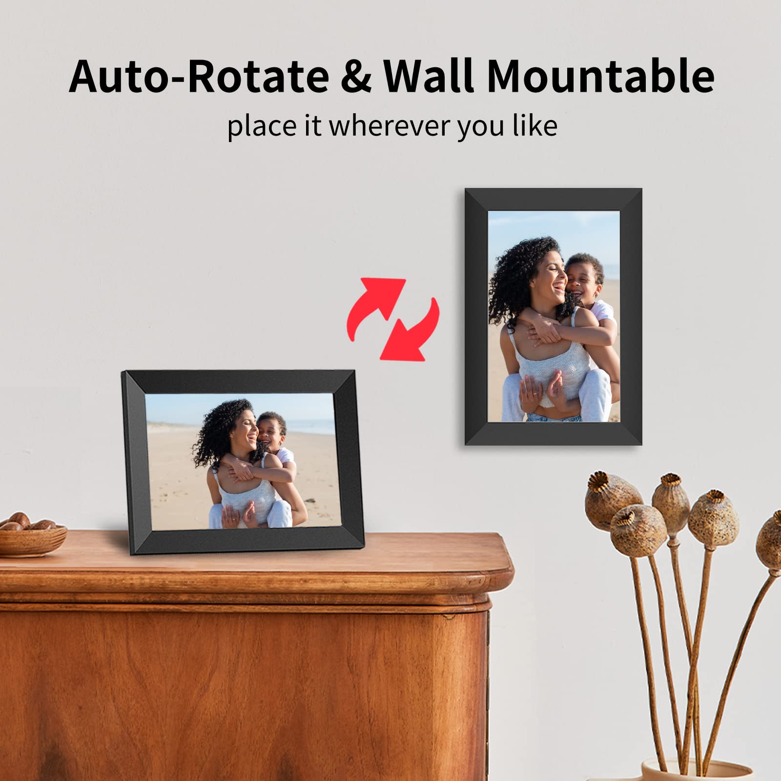 SKYRHYME 10.1 Inch WiFi Digital Picture Frame, Digital Photo Frame with IPS Touch Screen, 16GB Storage, Easy to Share Photos or Videos via APP, Auto-Rotate
