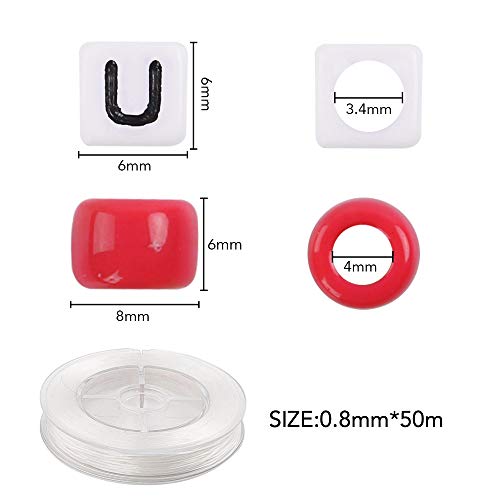 Quefe 1400pcs Beads Kit Letter Beads and Large Hole Beads in 6 Styles with 50 Meters Elastic String Assorted for DIY Bracelets, Necklaces, Key Chains and Other Jewelry Making