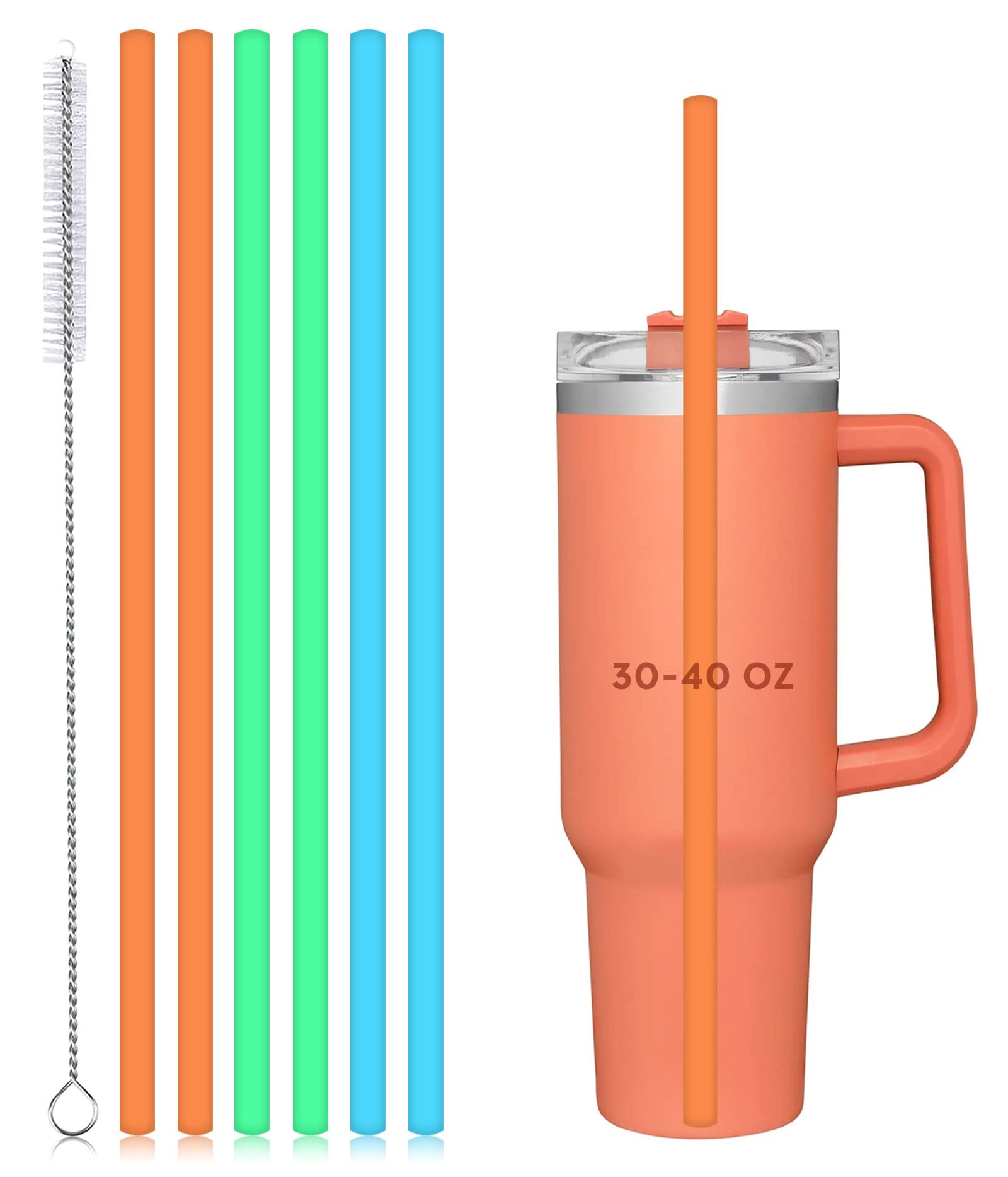 Silicone Replacement Straws for Stanley 40 oz 30 oz Cup Tumbler -6 PCS Straws Replacement for Stanley Adventure Travel Tumbler, Straw with Cup Cleaner for Stanley 40 oz 30 oz Cup