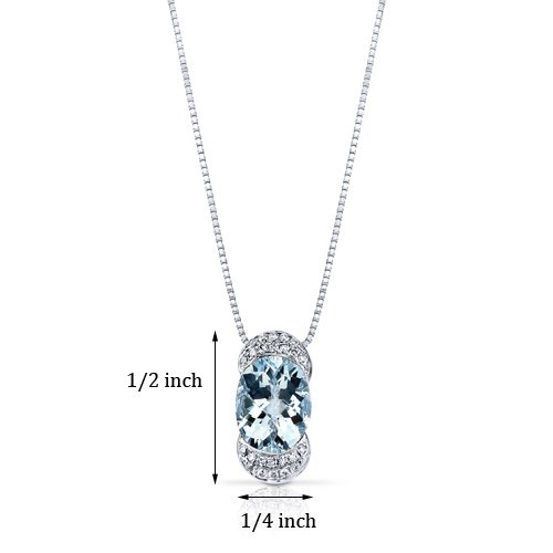 PEORA Aquamarine and Diamond Pendant for Women 14K White Gold, Designer Solitaire, Genuine Gemstone Birthstone, 1.75 Carats Oval Shape 9x7mm, with 18 inch Chain