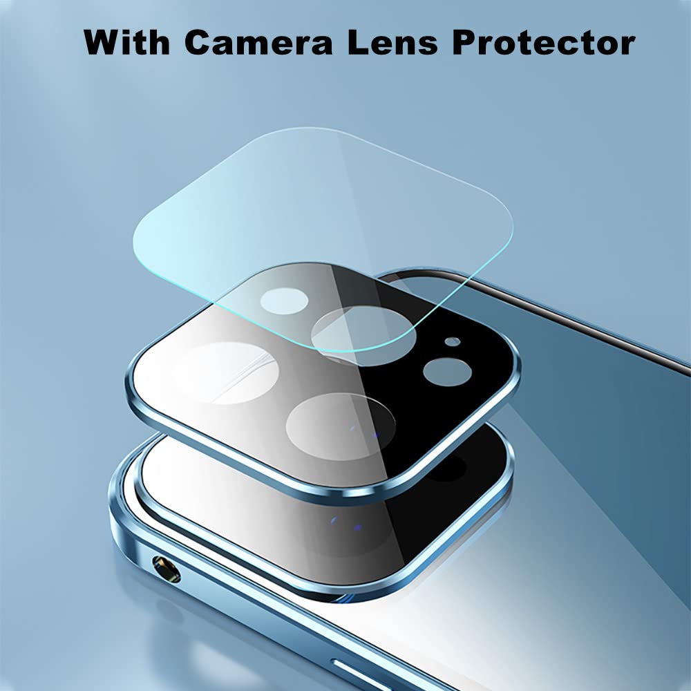 SXLYFD Double Sided BucKle iPhone Case 13 Pro Max, with Camera Cover Clear and Built in Screen Protector, Two Sided Tempered Glass Full Body Protection Metal Bumper Case,BlacK