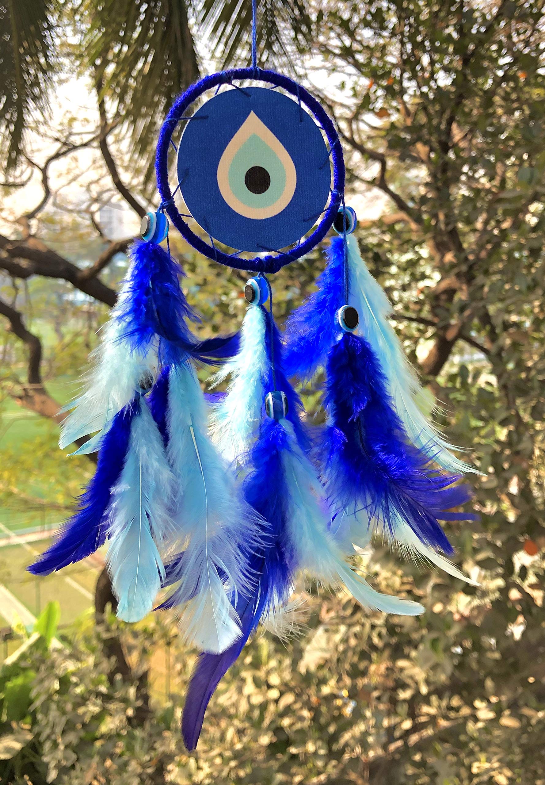 Rooh Dream Catcher ~ Evil Eye Canvas Car Hanging ~ Handmade Mandala Hangings for Positivity (Can be Used as Home Décor Accents, Wall Hangings, Garden, Car, Outdoor, Bedroom)