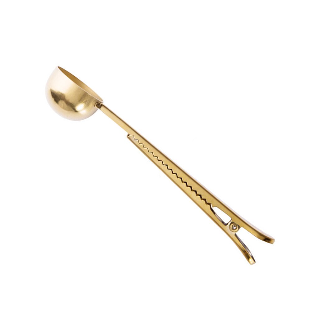 Voice on growth Coffee Scoop, Stainless Steel Golden Multi Function Coffee Measuring Spoon,Great Measuring Coffee, Tea,Protein Powder, Instant Drinks More - Perfect Coffee Spoon Bag Clip