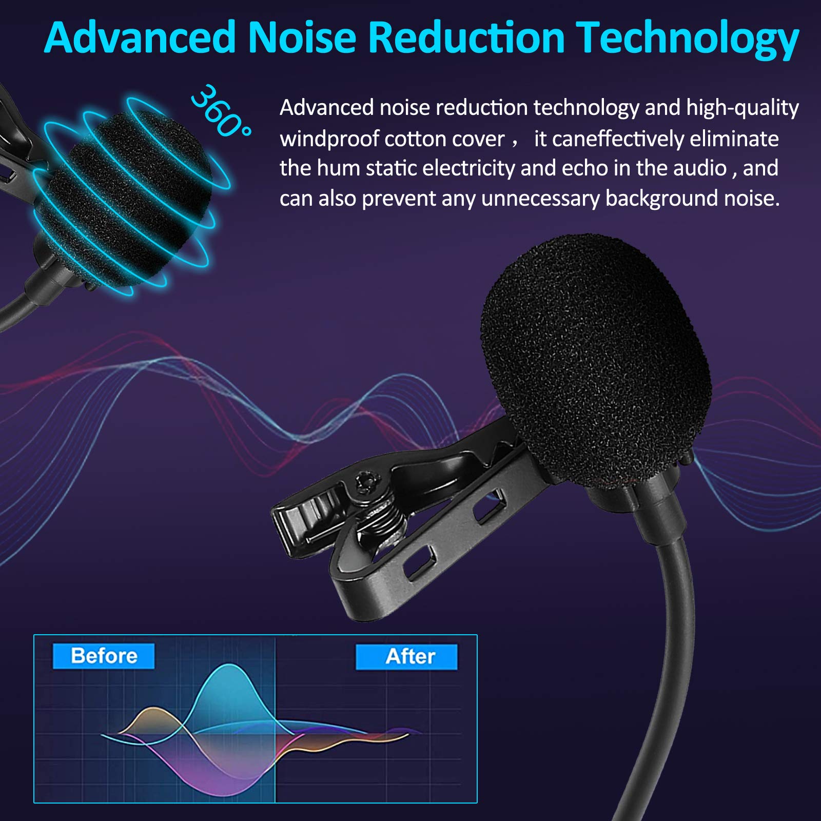 Sinlaku Lavalier Lapel Microphone Compatible with iPhone,Professional Omnidirectional Mini Clip on MIC with Earphone Jack,for YouTube,Video Recording,Compatible with iPhone X/XR/XS/11/8/7/iPad