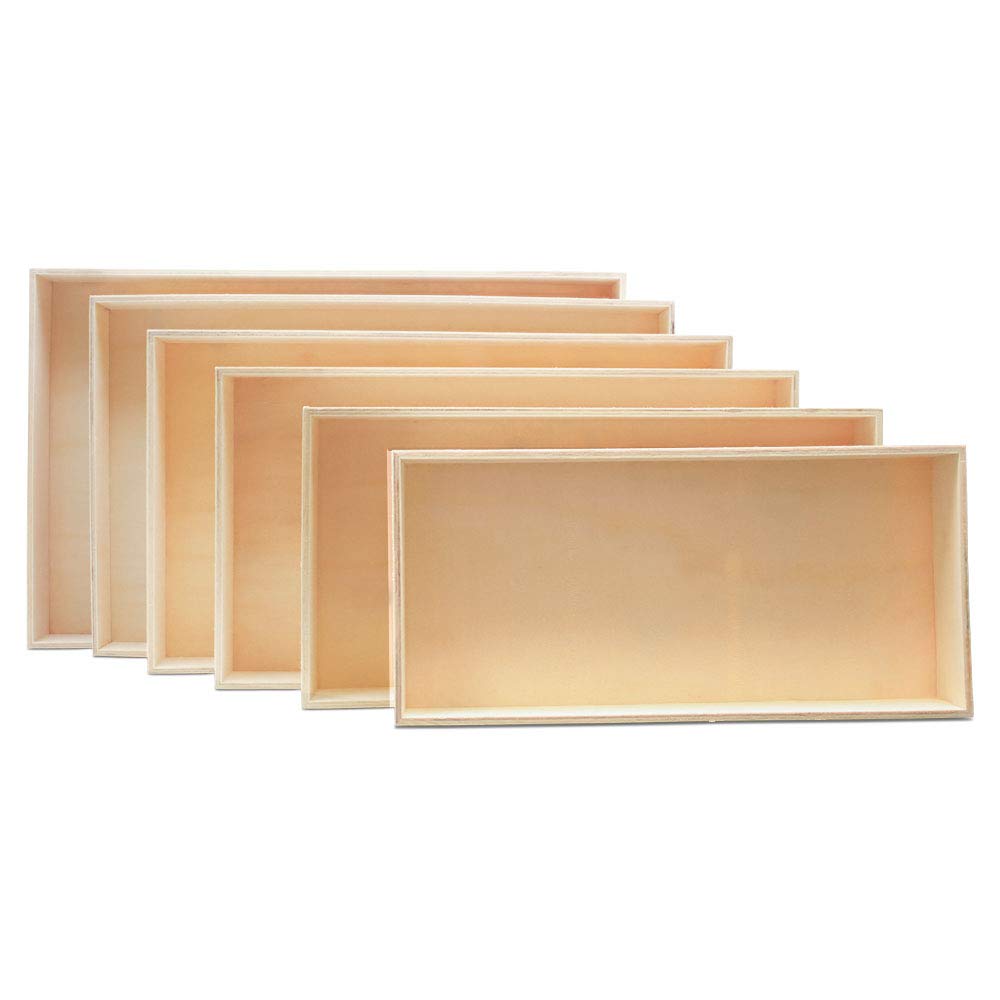 Unfinished Wood Nesting Trays, Set of 6 Wooden Crafting Trays, for Serving, Organizing, DIY Décor, and Play Tray, by Woodpeckers