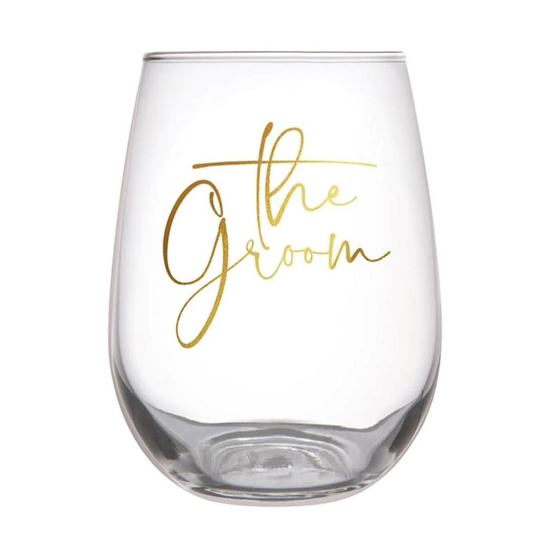 Slant Collections Stemless Wine Glass Bridal Shower Wedding Gift, 20-Ounce, The Groom