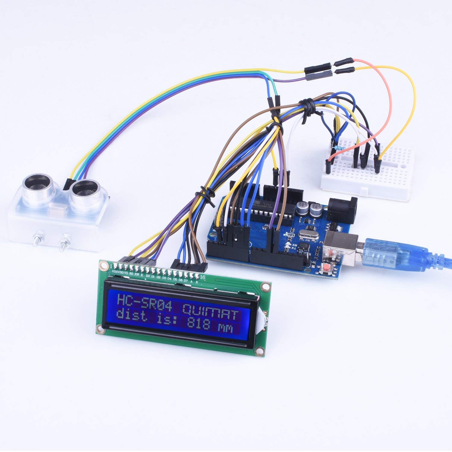 Quimat Project Complete Ultimate Starter Kit Compatitable with ArduinoIDE,Development Board,Expansion Board,LCD1602, HC-SR501, Ultrasonic Sensor Module with Bracket and Tutorial (69 Items) QK27, White (QK27-Q)