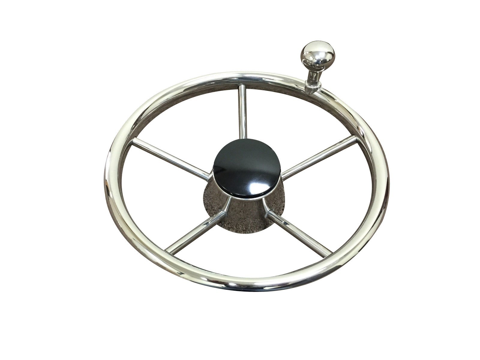 Pactrade Marine Destroyer 11" S.S Steering Wheel Control Knob Black Cap 5 Spoke