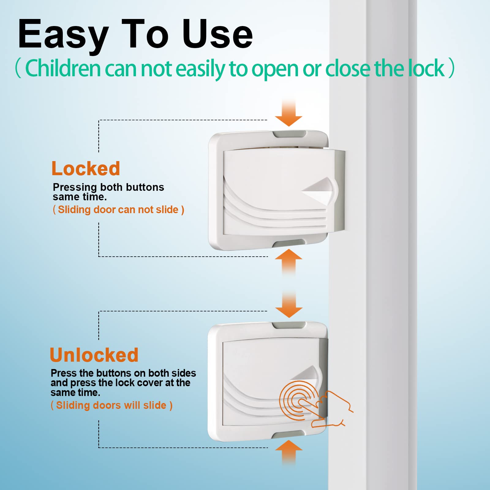Sliding Door Lock, 2 Pack Child Safety Sliding Glass Door Lock for Sliding Glass Doors, Sliding Windows, Sliding Closet, etc. Easy to Installation Provides More Security for Your Baby and Pets