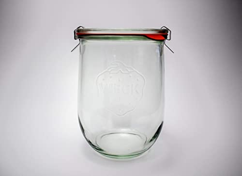 Weck Jars - 1 Liter - Large Sour Dough Starter Jars - Tulip Jar with Wide Mouth - Suitable for Canning and Storage - 2 Sourdough Jars with (Jars, Glass Lids & Keep Fresh Covers)
