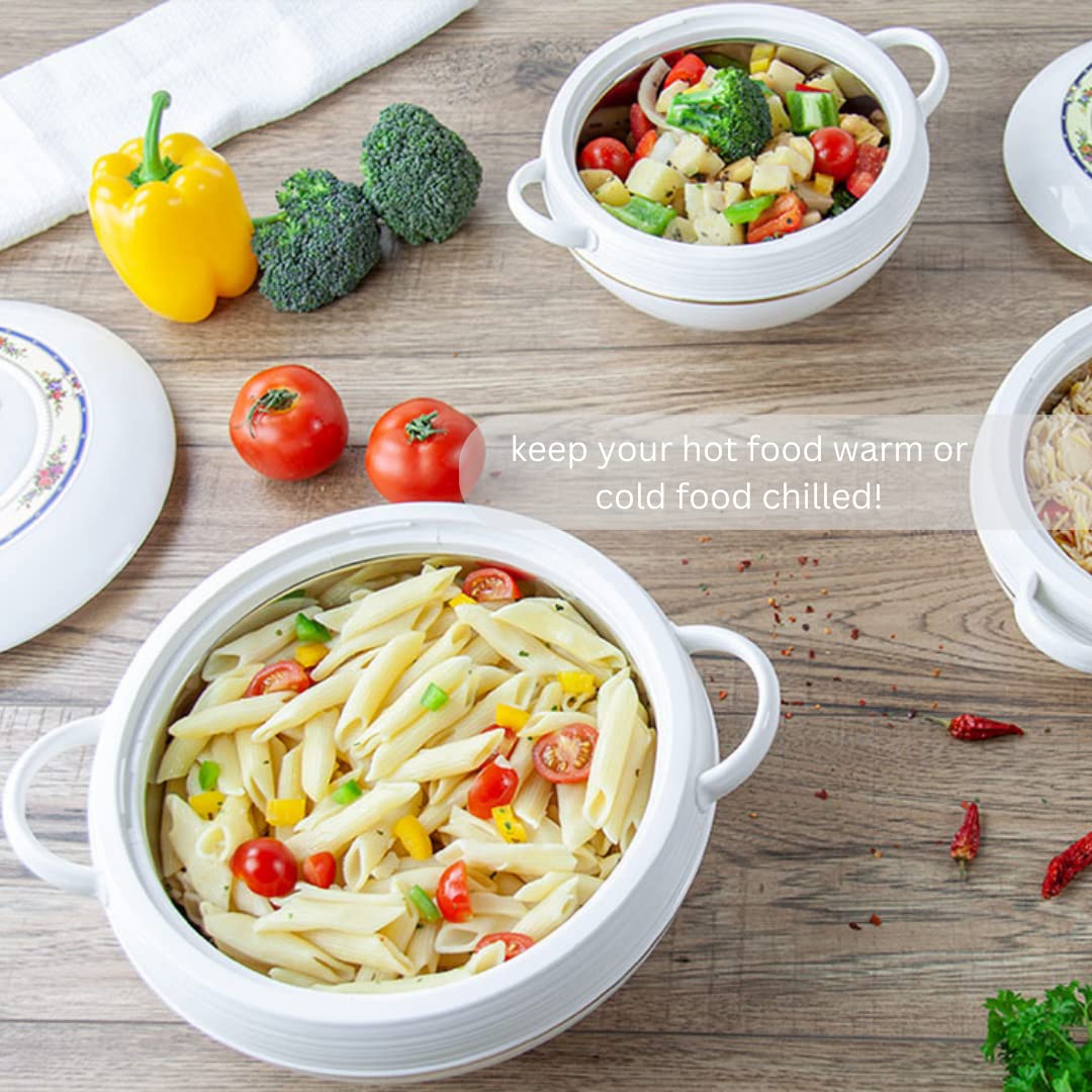 Tmvel Ambient Insulated Casserole Hot Pot Hot Pack Food Warmer 3 Pieces Set (Beige) 1.6 L, 2.5 L, 3.5 L