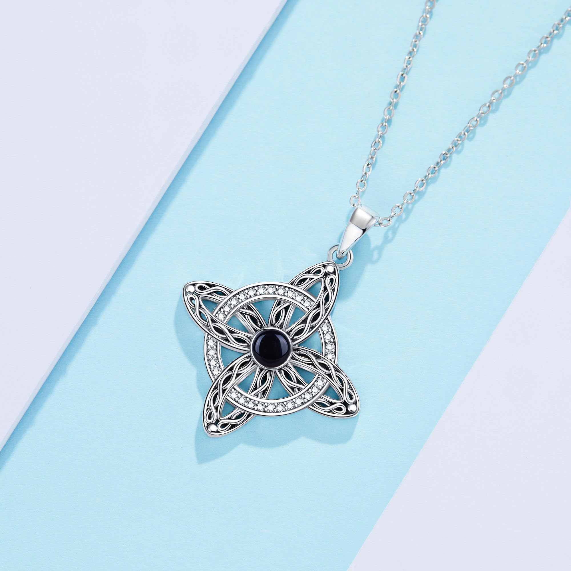 YAFEINI Witches Knot Necklace Sterling Silver Abalone Shell Celtic Witch Knot Pendant Necklace Pagan Jewelry for Women