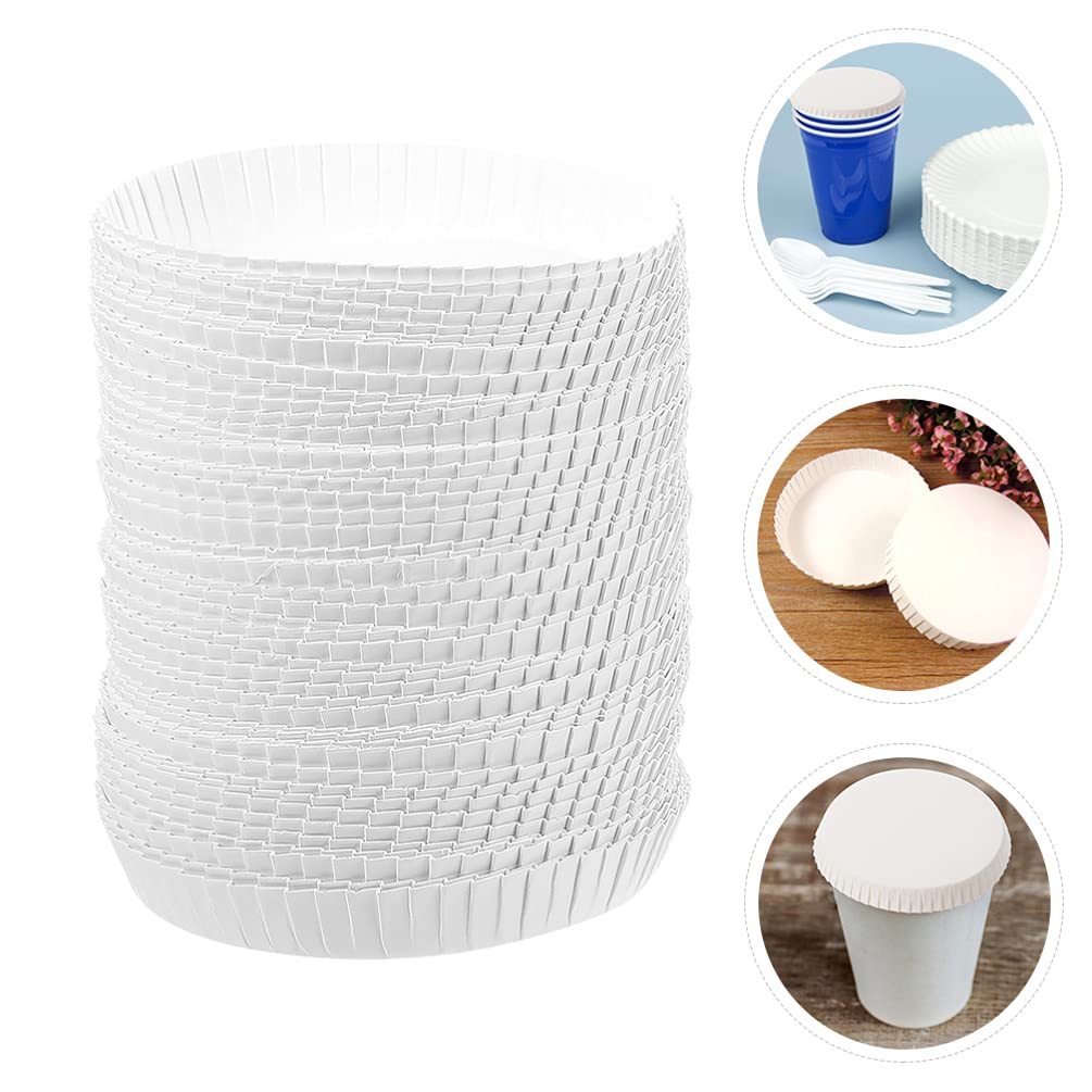 YARNOW Paper Mug Covers Cups with Lids 100Pcs Disposable Paper Cup Cover White Paper Drink Cup Lids Round Paper Coffee Cup Covers for Hotel Cafe Bar 7.5CM Ice Cream Cups with Lids Ice Cream Cups