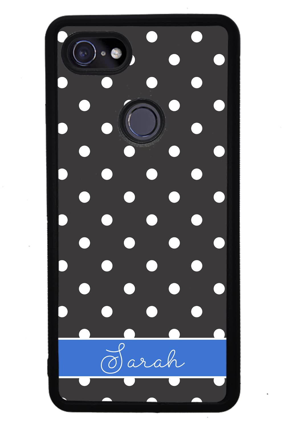 Polka Dot Black White Blue Personalized Black Rubber Phone Case Compatible With Google Pixel 8 Pro, 8a, 8, 7a, 7, Pixel 7 Pro, 6a, 6 Pro, 6, 5, 4a 5G, 4a 4G, 4, 4 XL, 3a, 3a XL, 3, 3 XL, 2