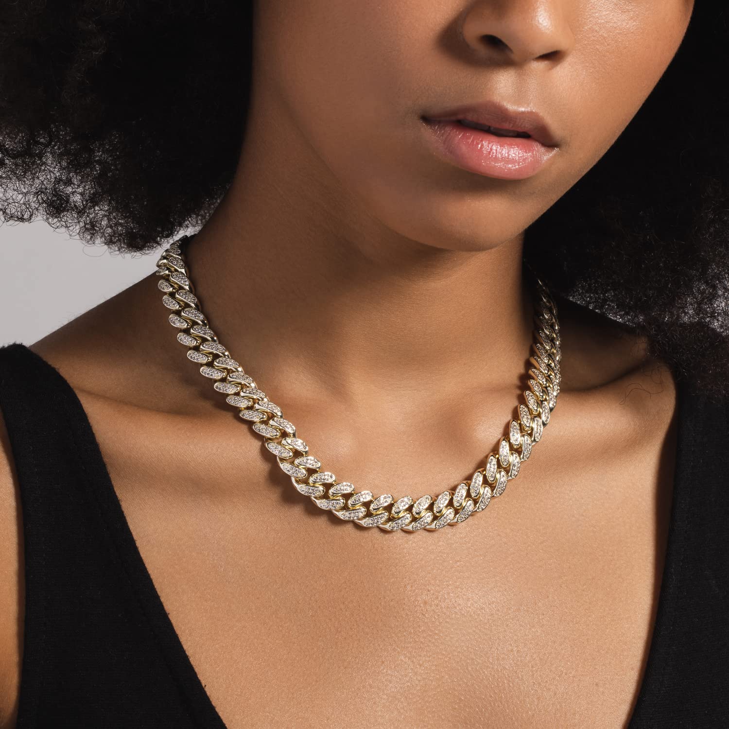 The GLD Shop 12MM Diamond Cuban Necklace, 22" - Gold