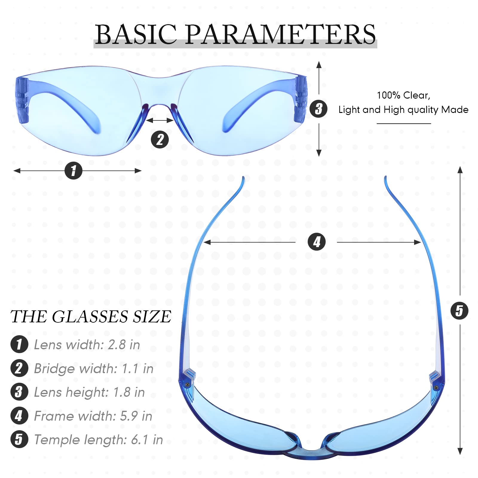 Yunsailing 48 Pairs Clear Safety Glasses Bulk, Safety Goggles Anti Fog Eye Protection Glasses, Scratch and Impact Resistant Protective Eyewear for Men Women Work Construction Shooting Laboratory, Blue