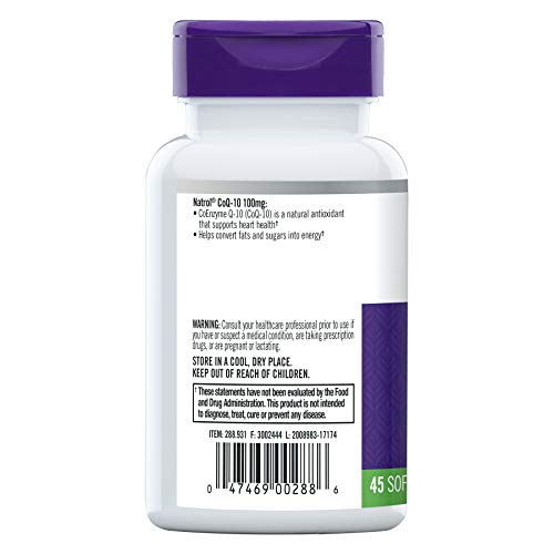 Natrol, CoQ-10 Softgels, Heart Health Dietary Supplement, 100 mg, 45 Count