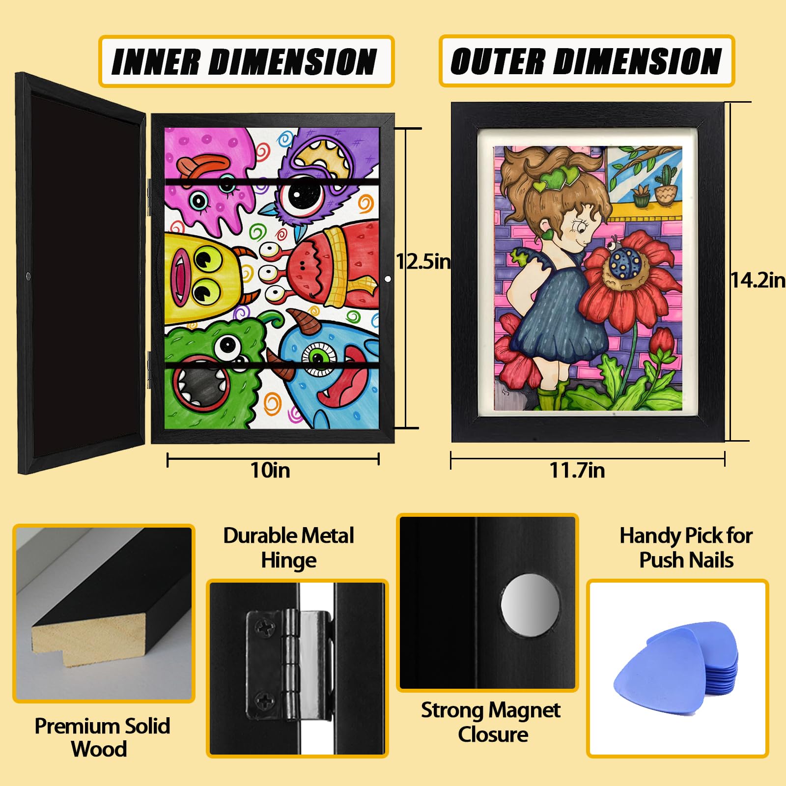 NXN-HOME [2-Pack] Kids Art Frames - Display 8.5x11 or 9x12 with Mat, 10x12.5 without Mat, Front Opening Changeable Kids Artwork Frames, Horizontal and Vertical Art Display for Kids Artwork, Drawing