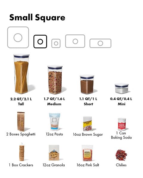 OXO Good Grips POP Container - Airtight Food Storage - Small Square Mini 0.4 Qt Ideal for baking powder, spices, dried herbs and chiles