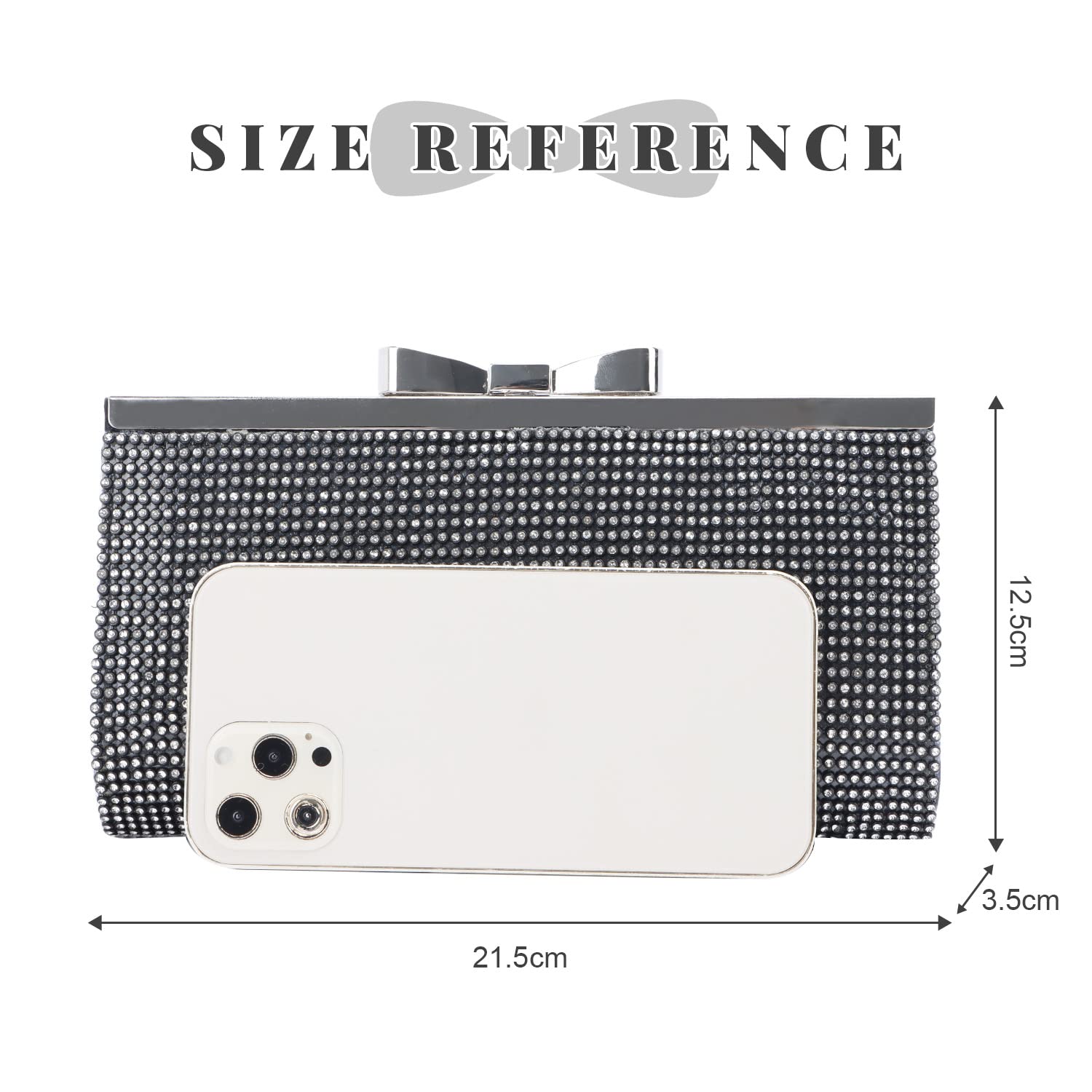Ynport Women’s Evening Handbags Silver Rhinestone Evening Clutch Crystal Wedding Party Formal Shoulder Bag Purse for Bride